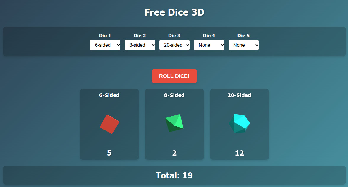Free 3D Dice Roller - Virtual Dice for Gaming & RPG | FreeWWW.com