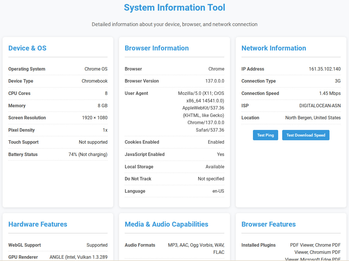 Free System Information Tool - Device, Browser & Network Details | FreeWWW